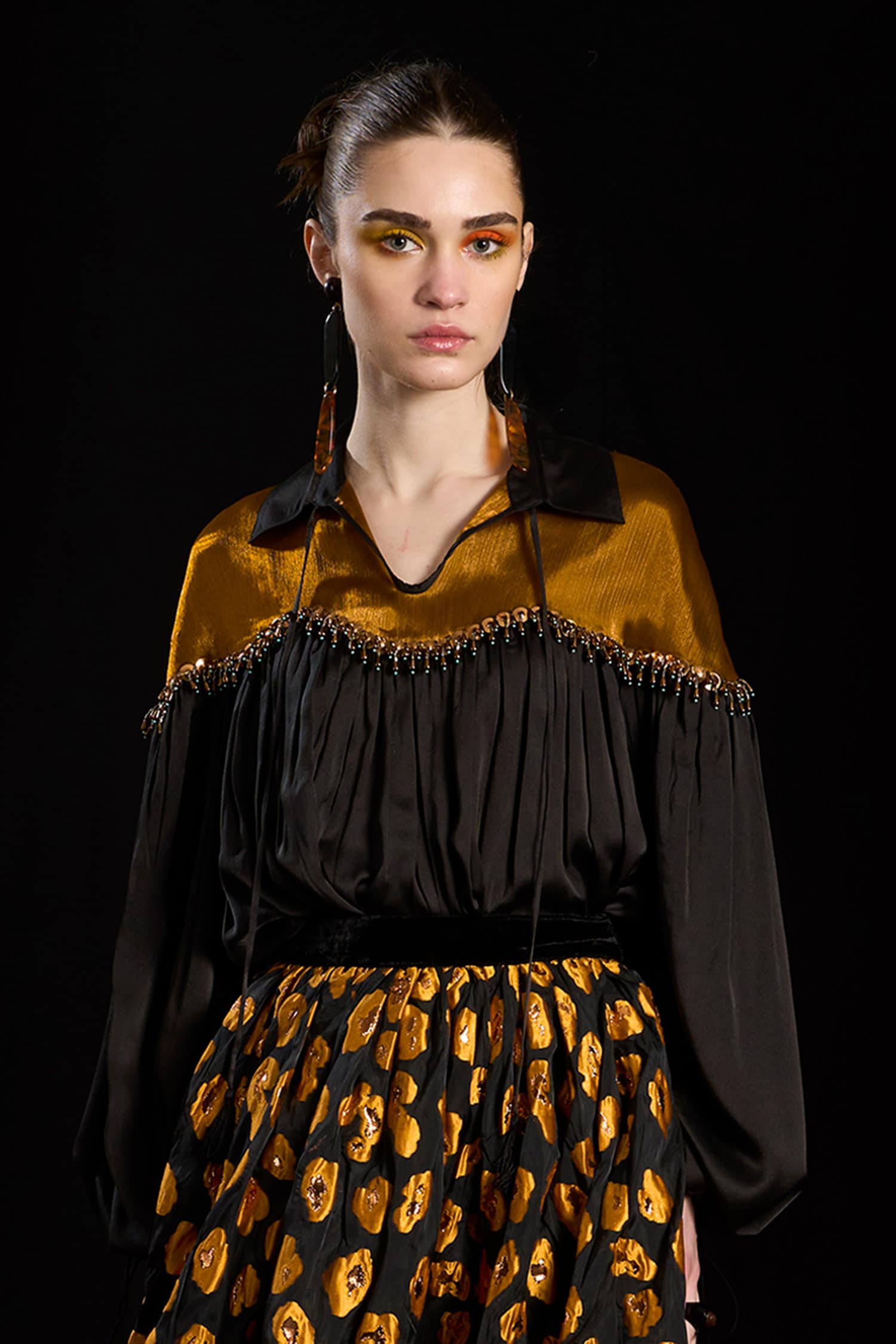 Buy Black Silk Embroidery Dabka Collar Sand Dust On Night Sky Blouse ...