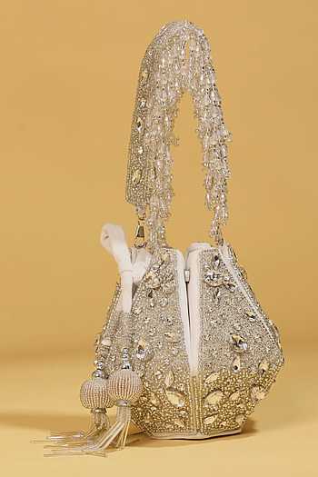 Buy Silver Bead And Pearl Work Potli Bag by MODARTA Online at Aza Fashions.