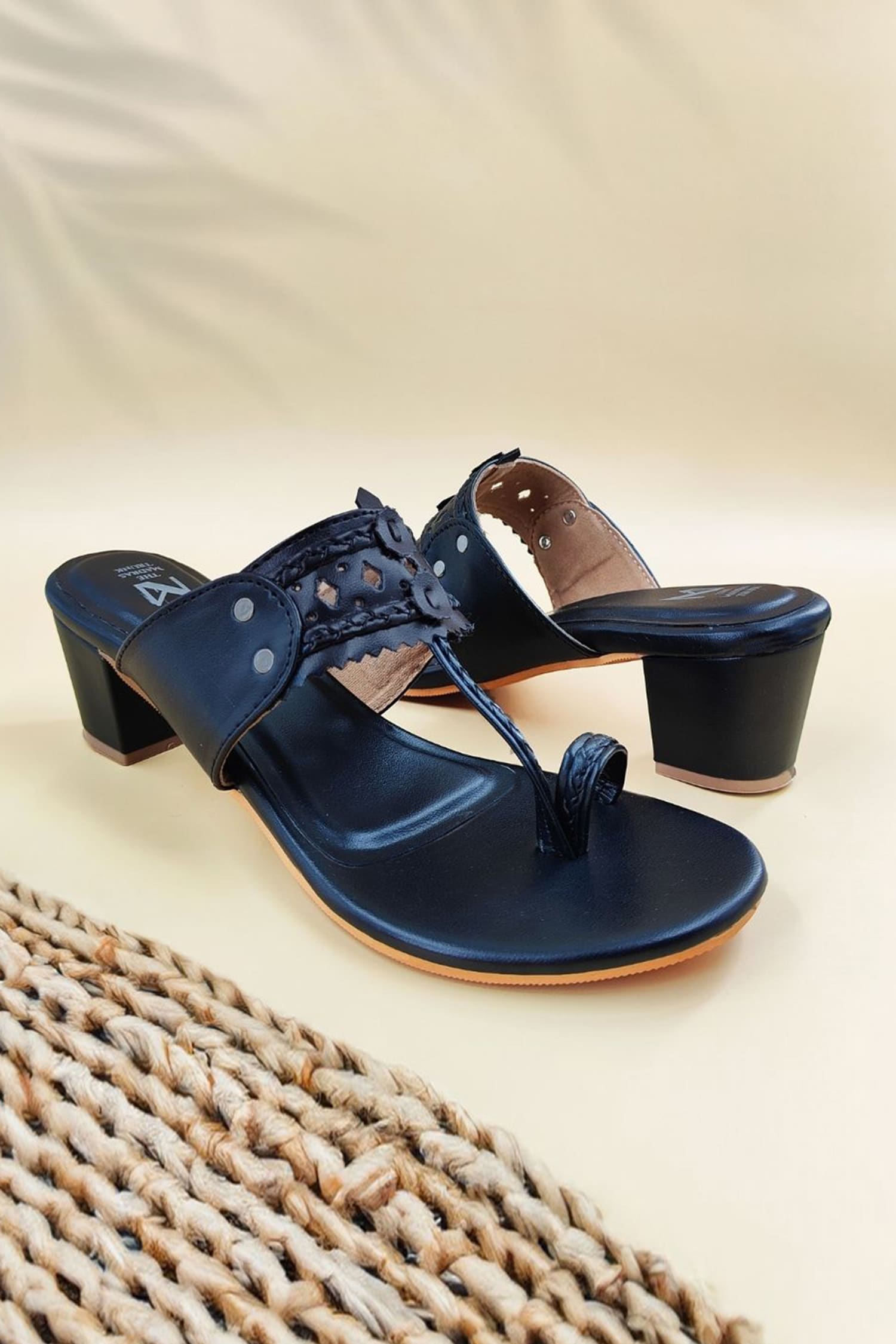Buy Black Braided Kolhapuri Heels by The Madras Trunk Online at Aza ...