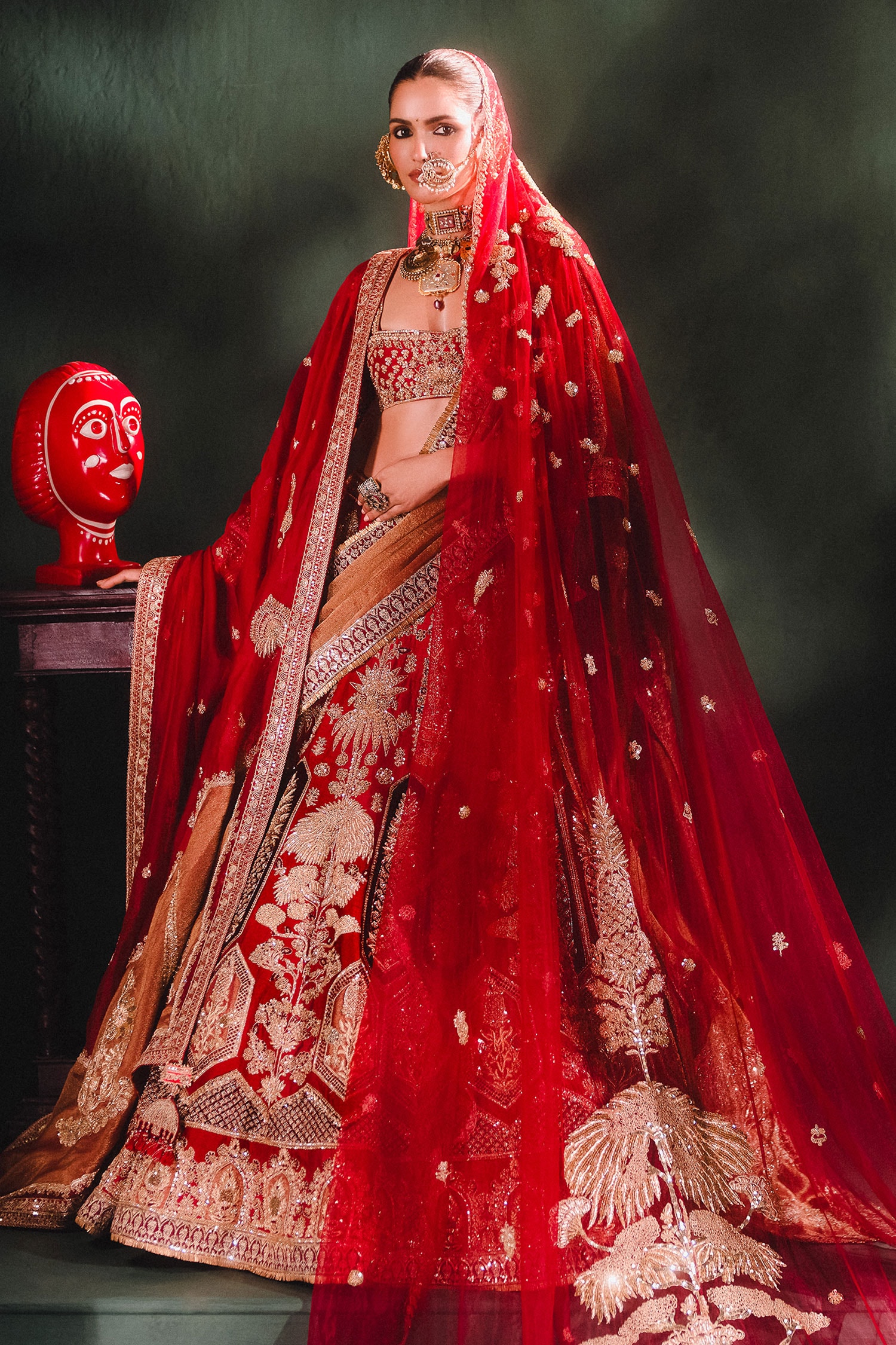 Buy Red Lehenga Heavy Raw Silk Embroidery Anant Bel And The Anar Bagh ...