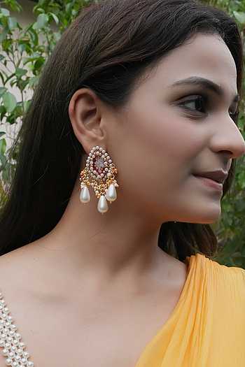 Buy Multi Color Pearl Induleka Tear Drop Shaped Earrings by Vaidaan ...