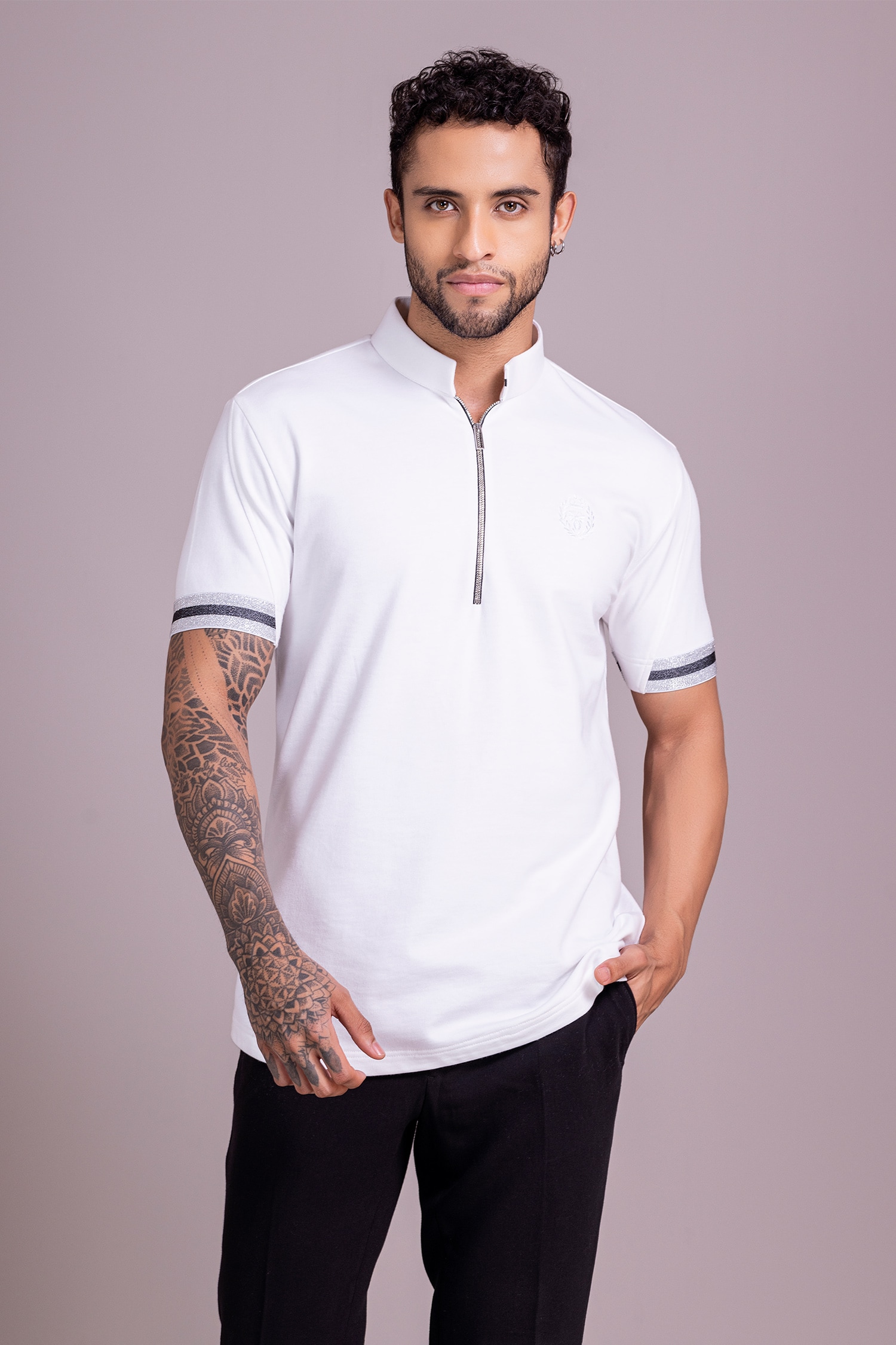 Buy White Cotton Knit Plain Half Sleeve Zipper T Shirt For Men by AMIT ...