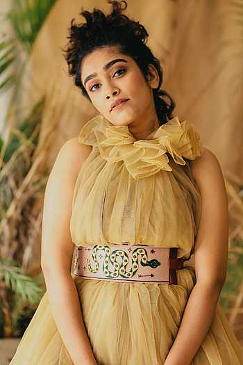 Buy Beige Twister Serpent Hand Embroidered Belt by KrutiArts Online at ...