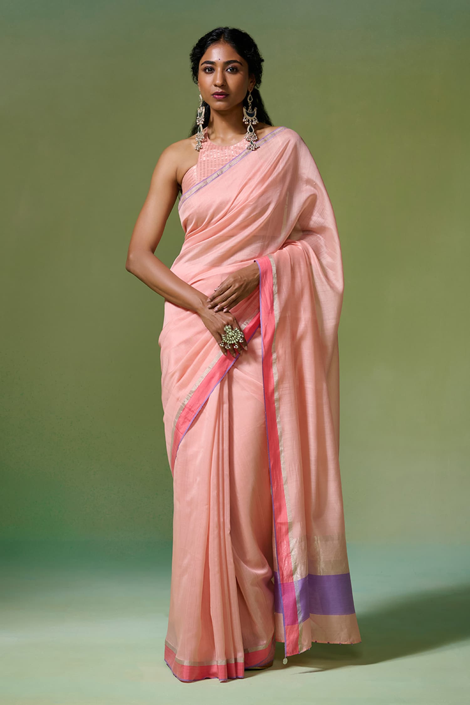 Buy Peach Handloom Chanderi Handwoven Indu Saree With Unstitched Blouse ...