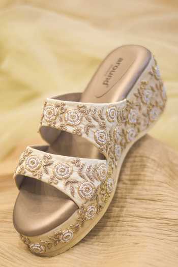 Buy Gold Pearl Gulshan Embroidered Wedges by AROUND ALWAYS Online at ...