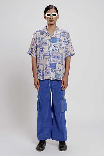 Buy Blue Bemberg Twill Satin Printed Karkhana Shirt For Men by DOH TAK ...