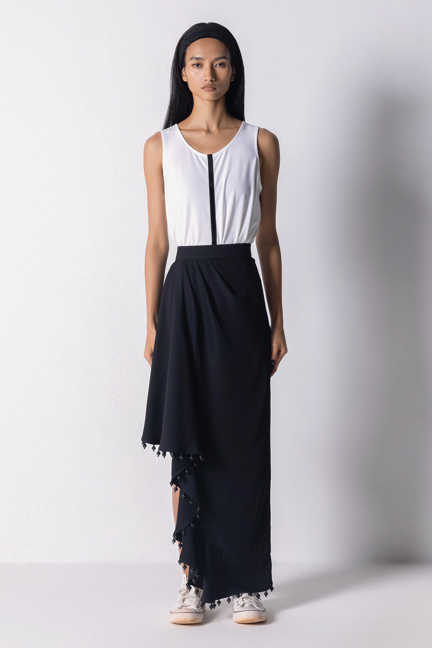 Buy Black Micropoly Embellished Bead Fio Skirt For Women by 431-88 by Shweta Kapur Online at Aza ...