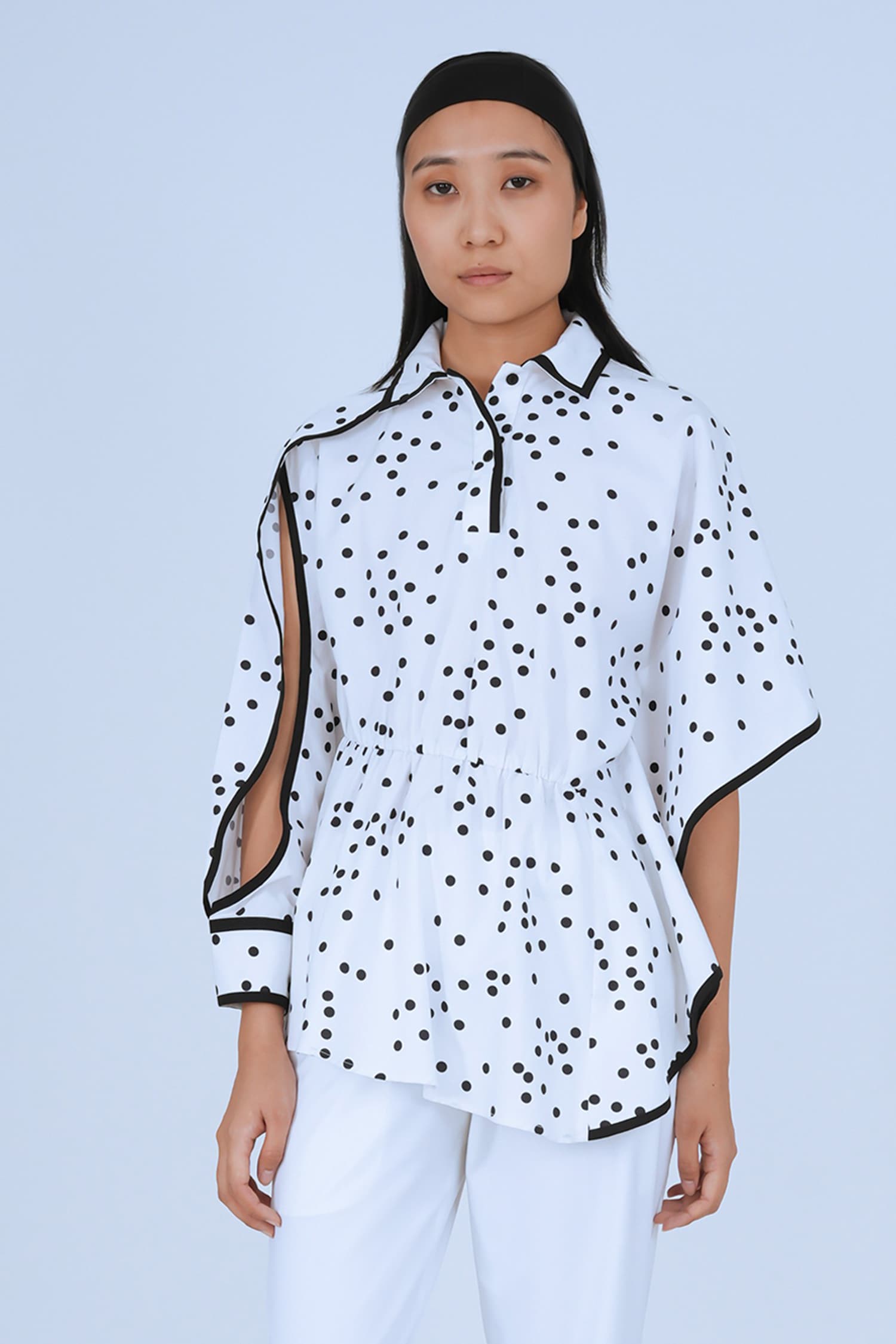 Buy Black 100% Cotton Print Polka Collar Neck Cheese Cape Top For Women ...