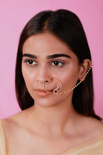 Buy Pink Stone Square Motif Nose Ring by Riana Jewellery Online at Aza ...