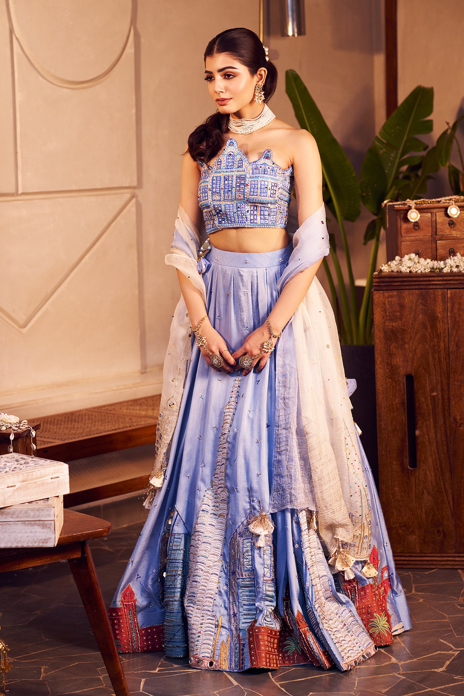 Buy Purple Chanderi Embroidered Thread Cut-out Ilia Patchwork Lehenga ...