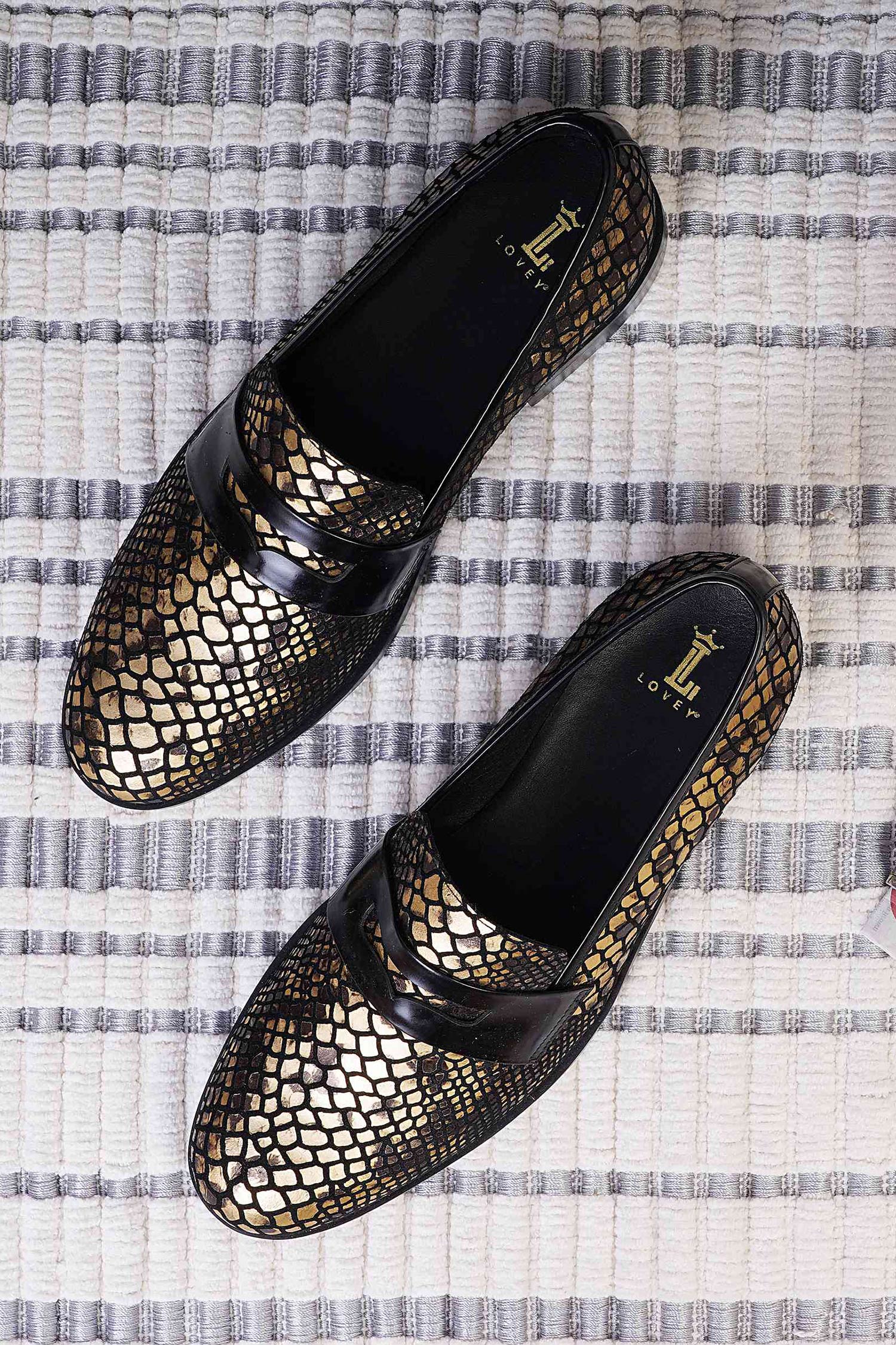 Buy Gold Lucifer Croc Skin Design Shoes For Men by LOVEY Online at Aza ...