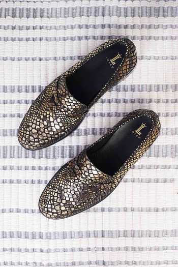 Buy Gold Oscar Croc Skin Design Shoes For Men by LOVEY Online at Aza ...