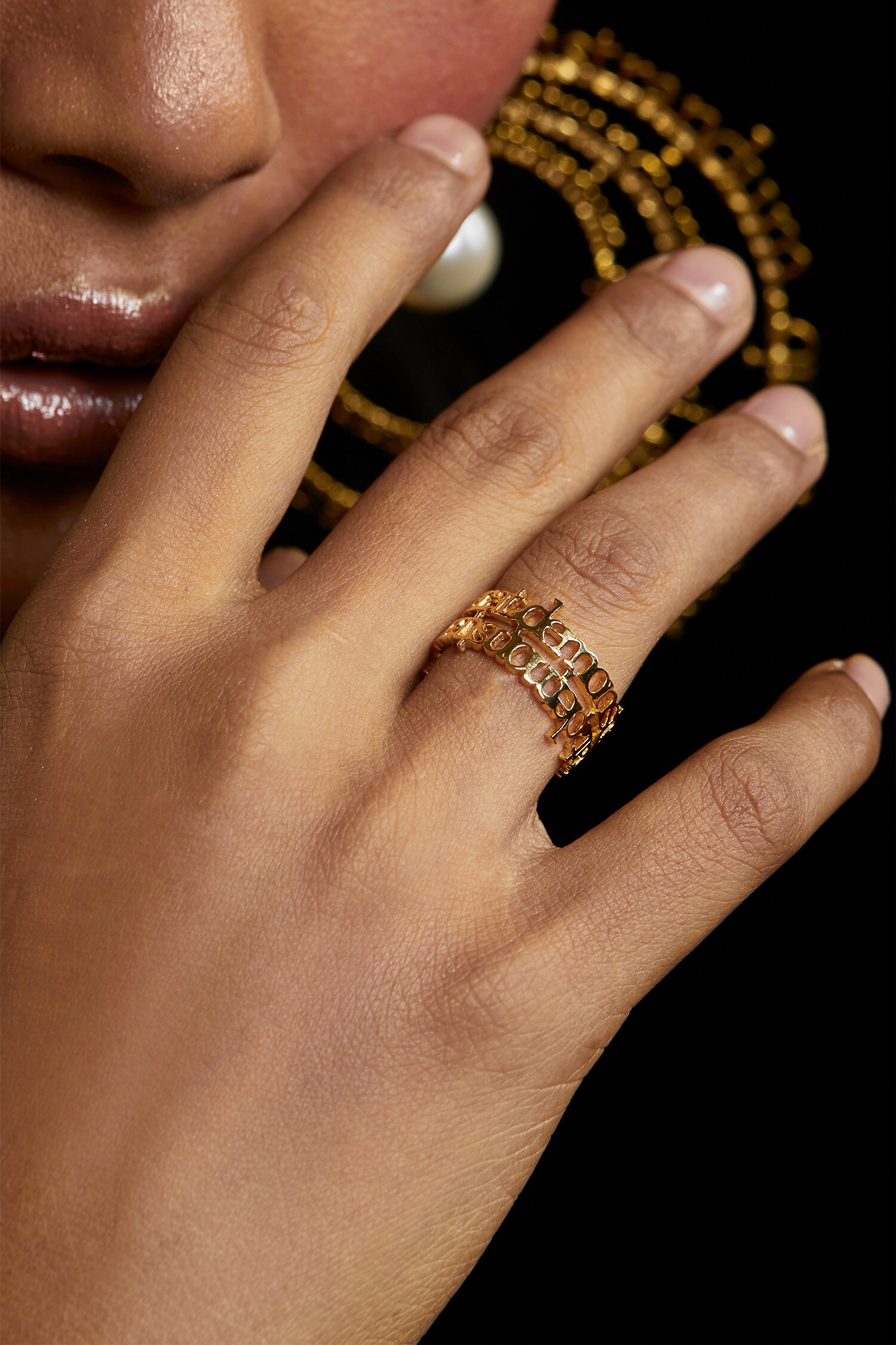Buy Gold Plated Monogram Stacked Ring by Quod Online at Aza Fashions.