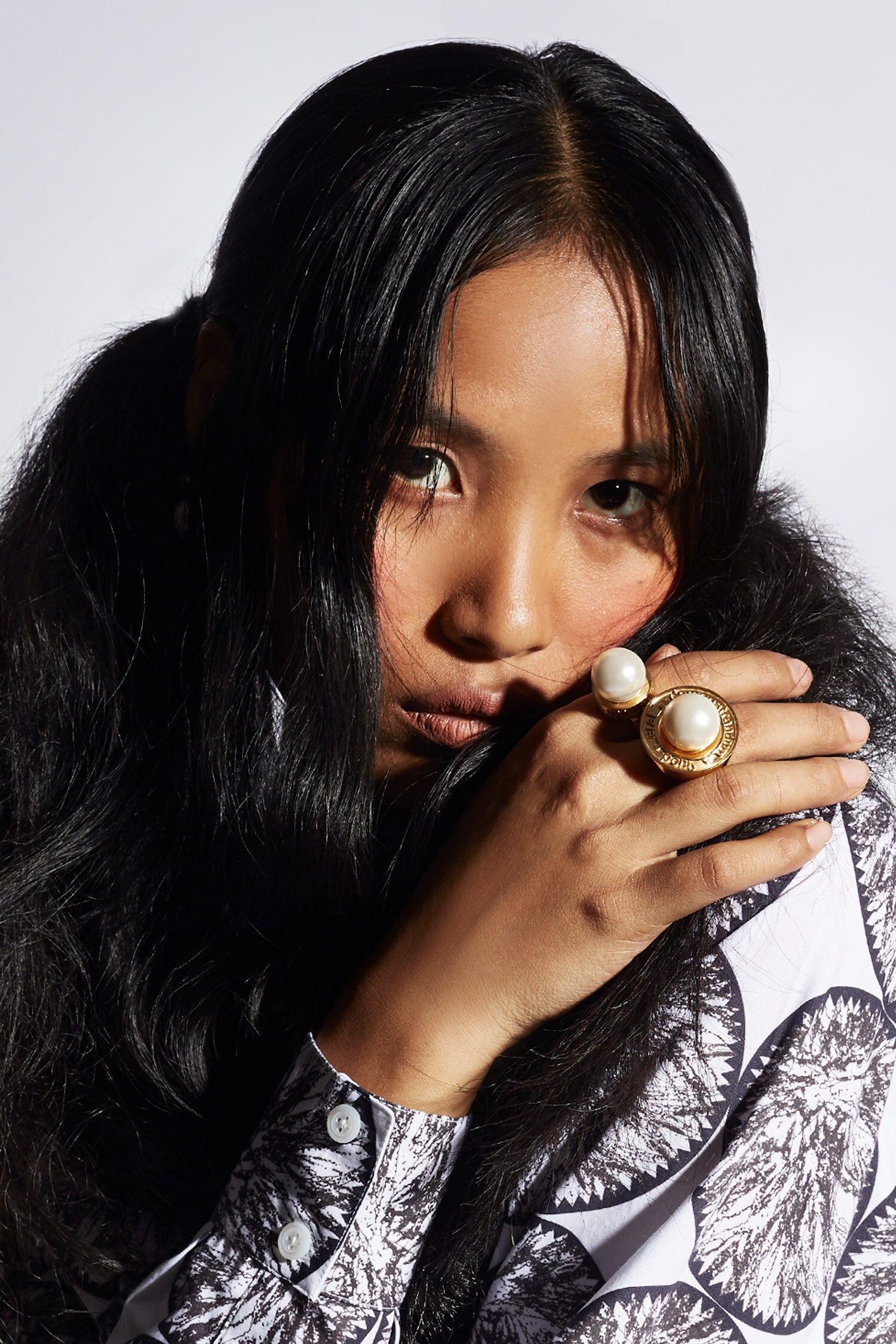 Buy Gold Plated Pearl Monogram Bead Ring by Quod Online at Aza Fashions.