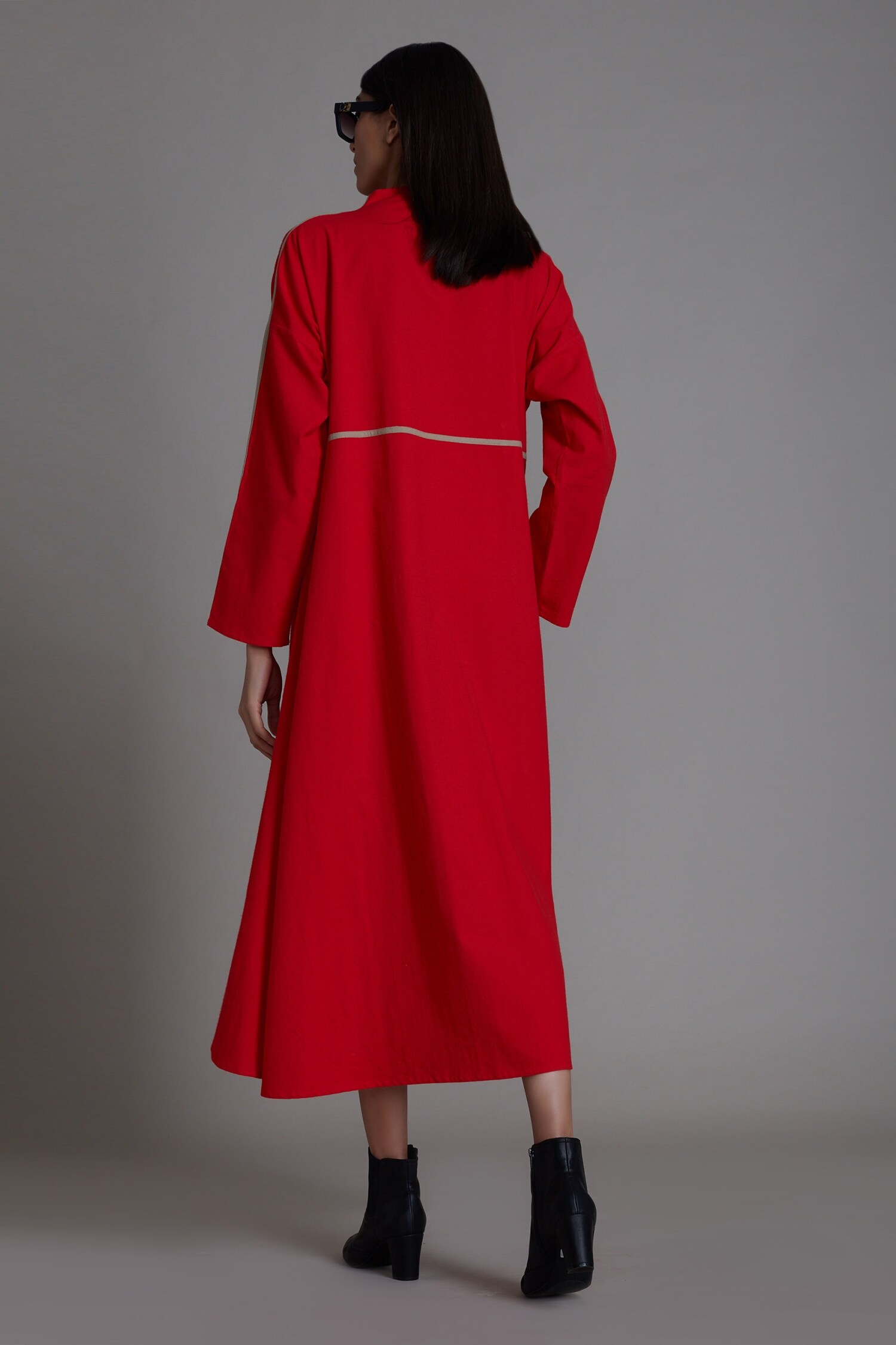 Buy Mati Red Cotton Solid Piping Dress Online | Aza Fashions