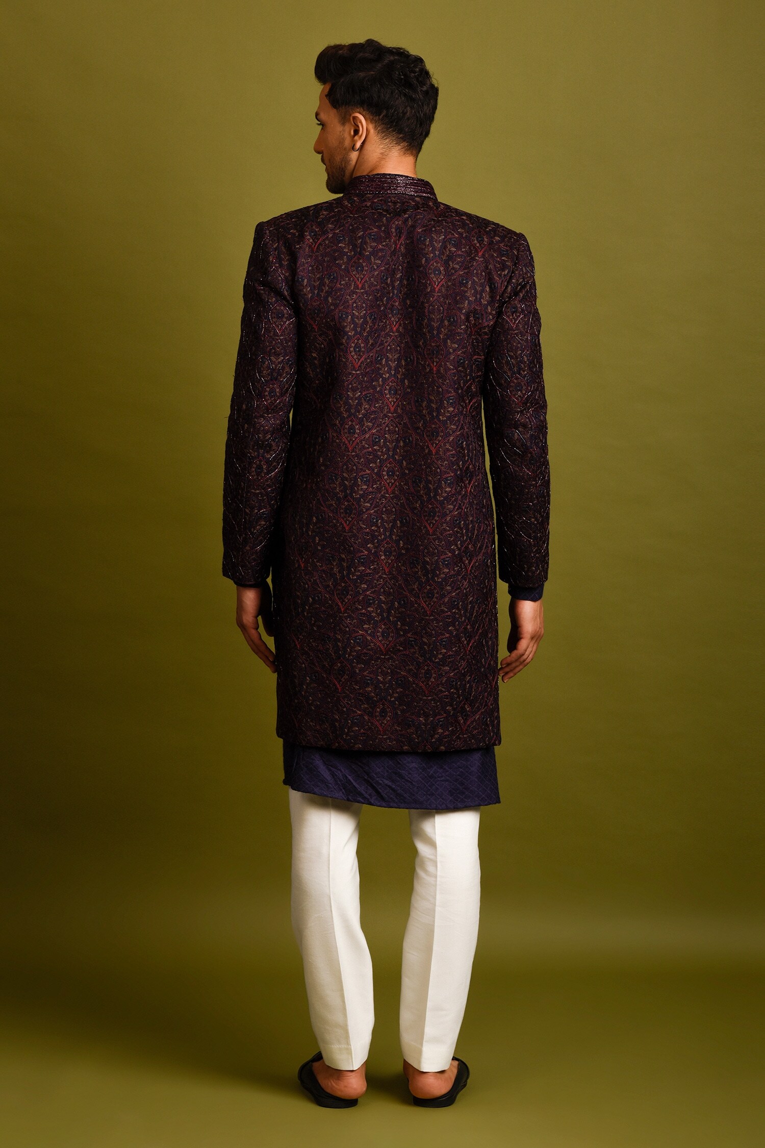 Buy Chatenya Mittal Blue Silk Kashmiri Embroidered Achkan And Kurta Set ...