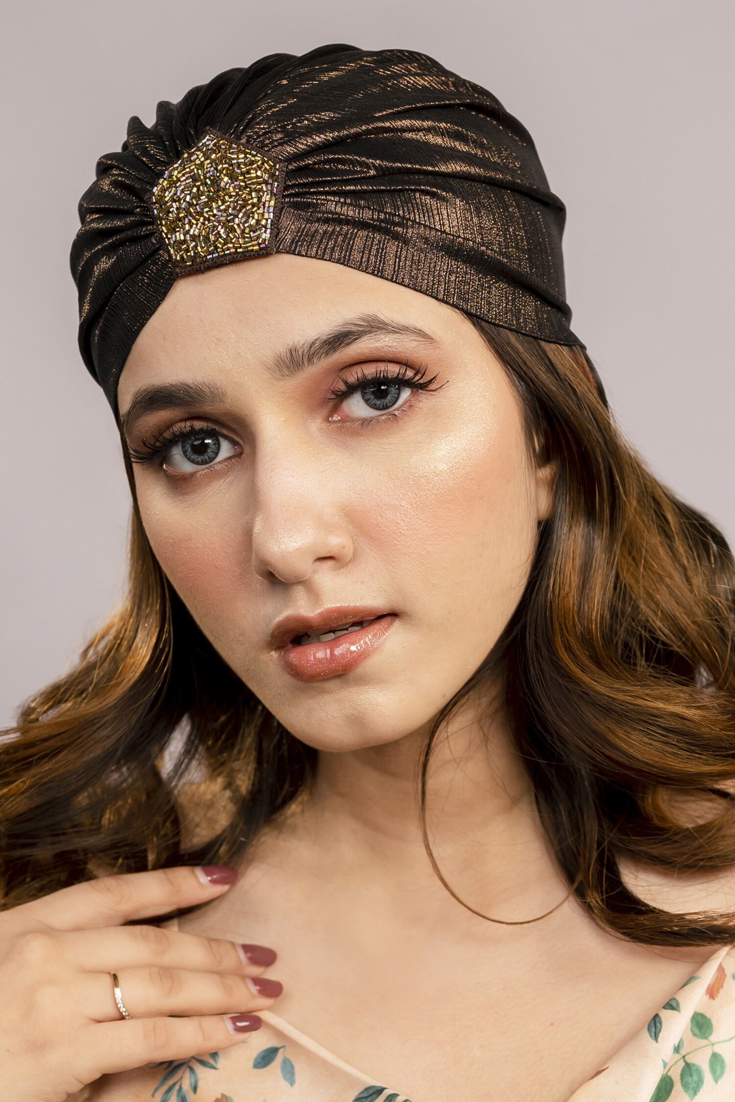Buy Hair Drama Co. Metallic Lycra Turban Online | Aza Fashions