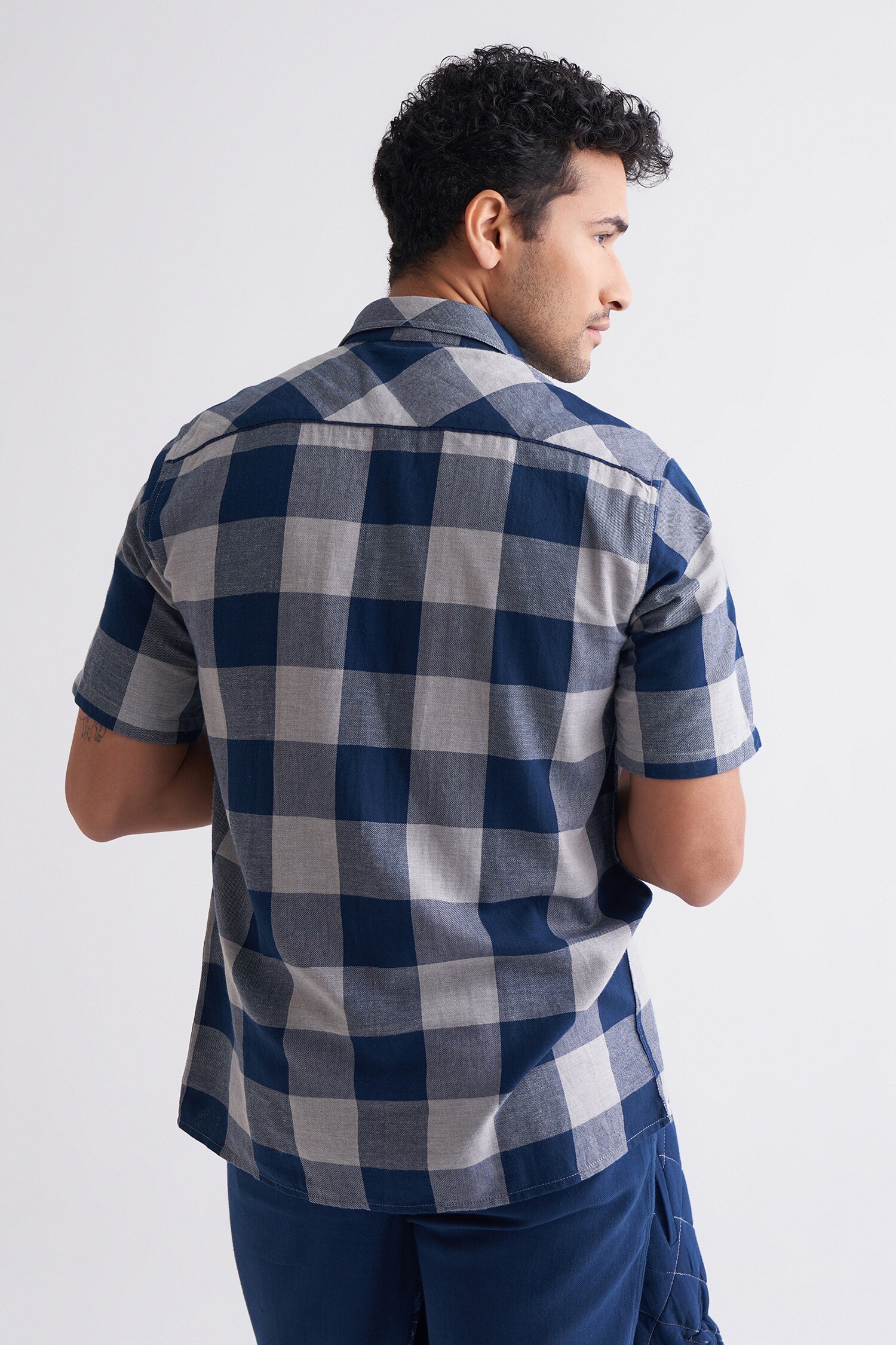 Buy Three Blue Melange Check Pattern Shirt Online | Aza Fashions