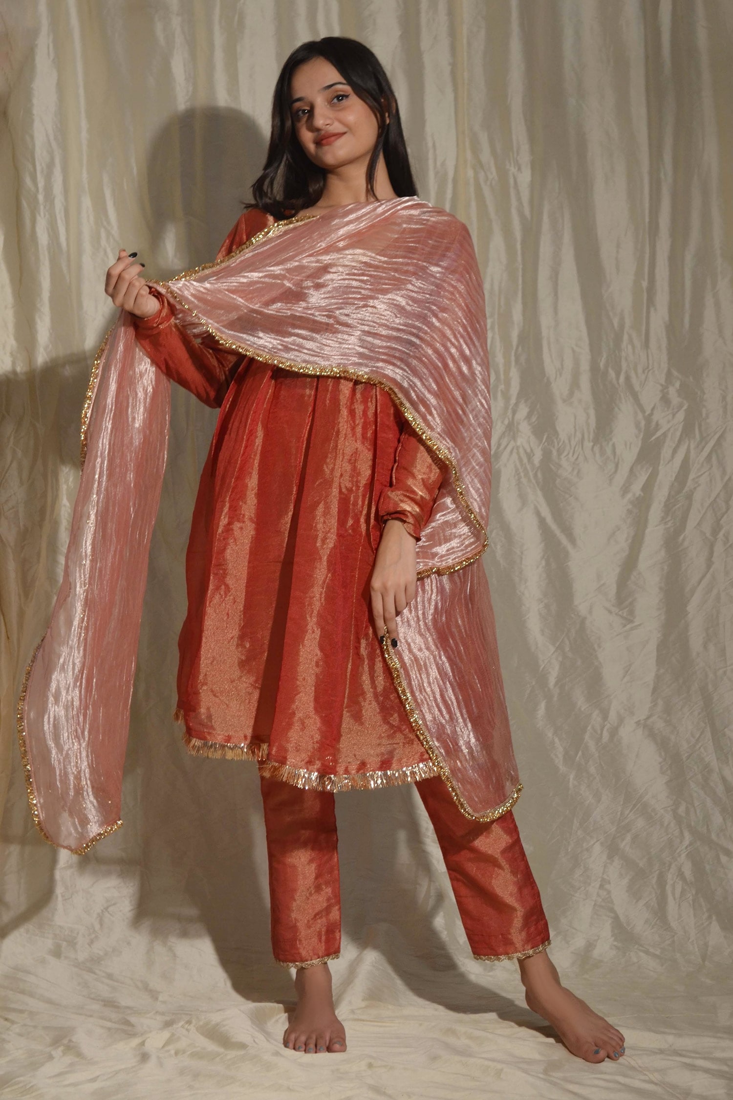 Buy Pink Tissue Solid Fringed Border Dupatta For Women by Studio Malang ...