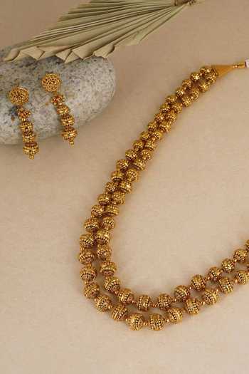 Buy Gold Plated Carved Layered Ball Mala Set by Smars Jewelry Online at ...