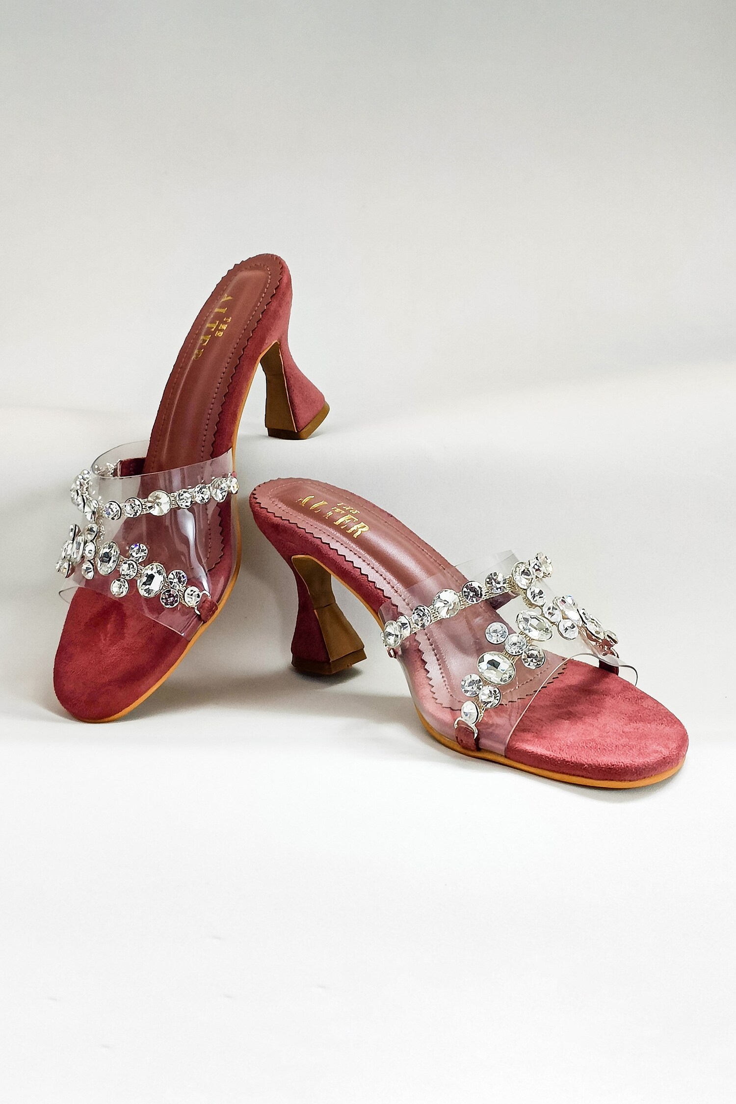 Buy Pink Embellished Zenzy Round Toe Hourglass Heels by THE ALTER ...