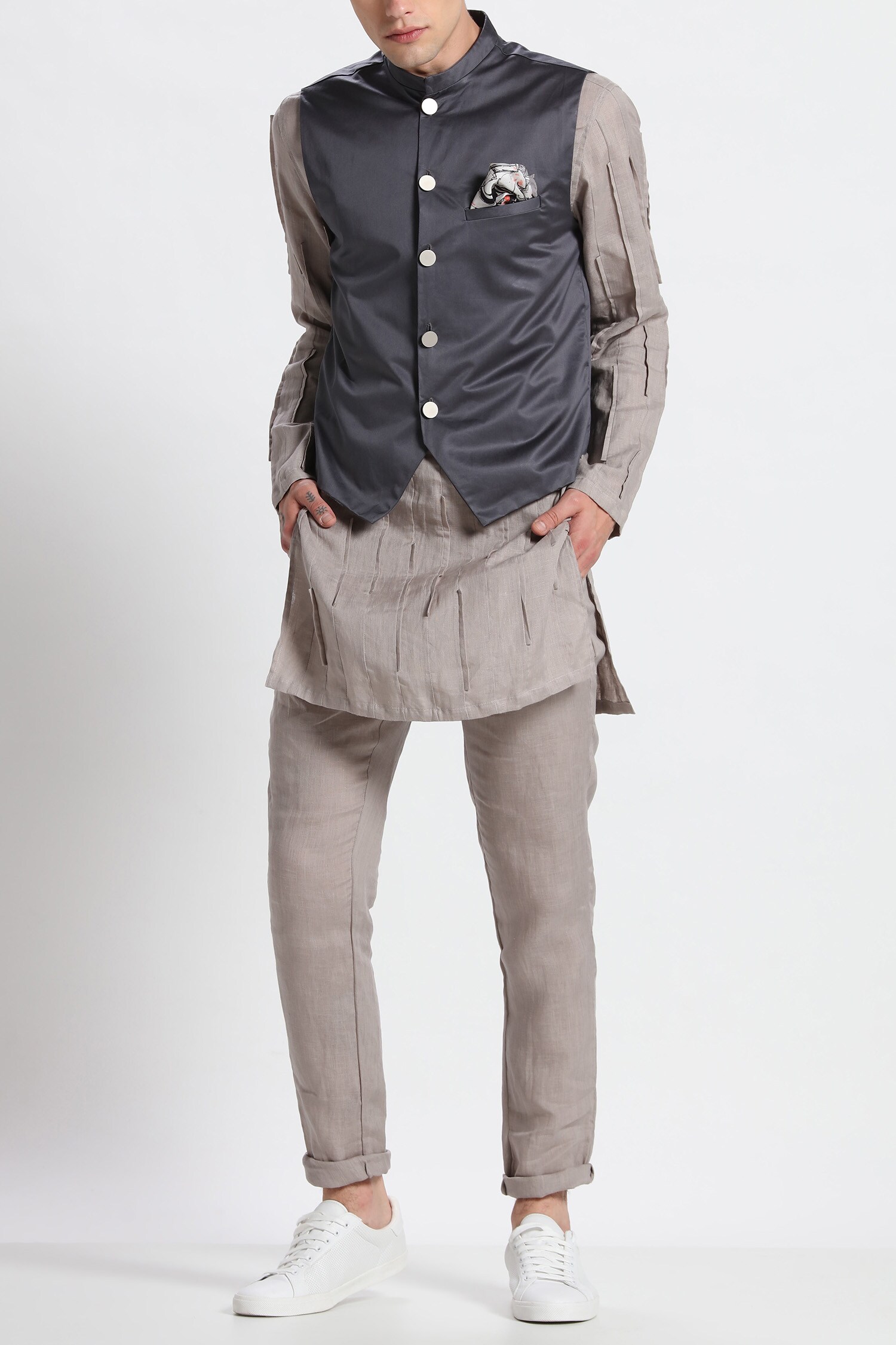 Buy Son of A Noble Snob Grey Cotton Nehru Jacket Online | Aza Fashions