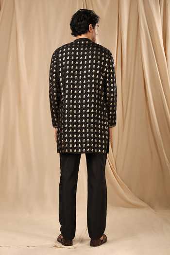 Buy Masaba Black Brass With Gold Plating Wallflower Print Kurta Online ...