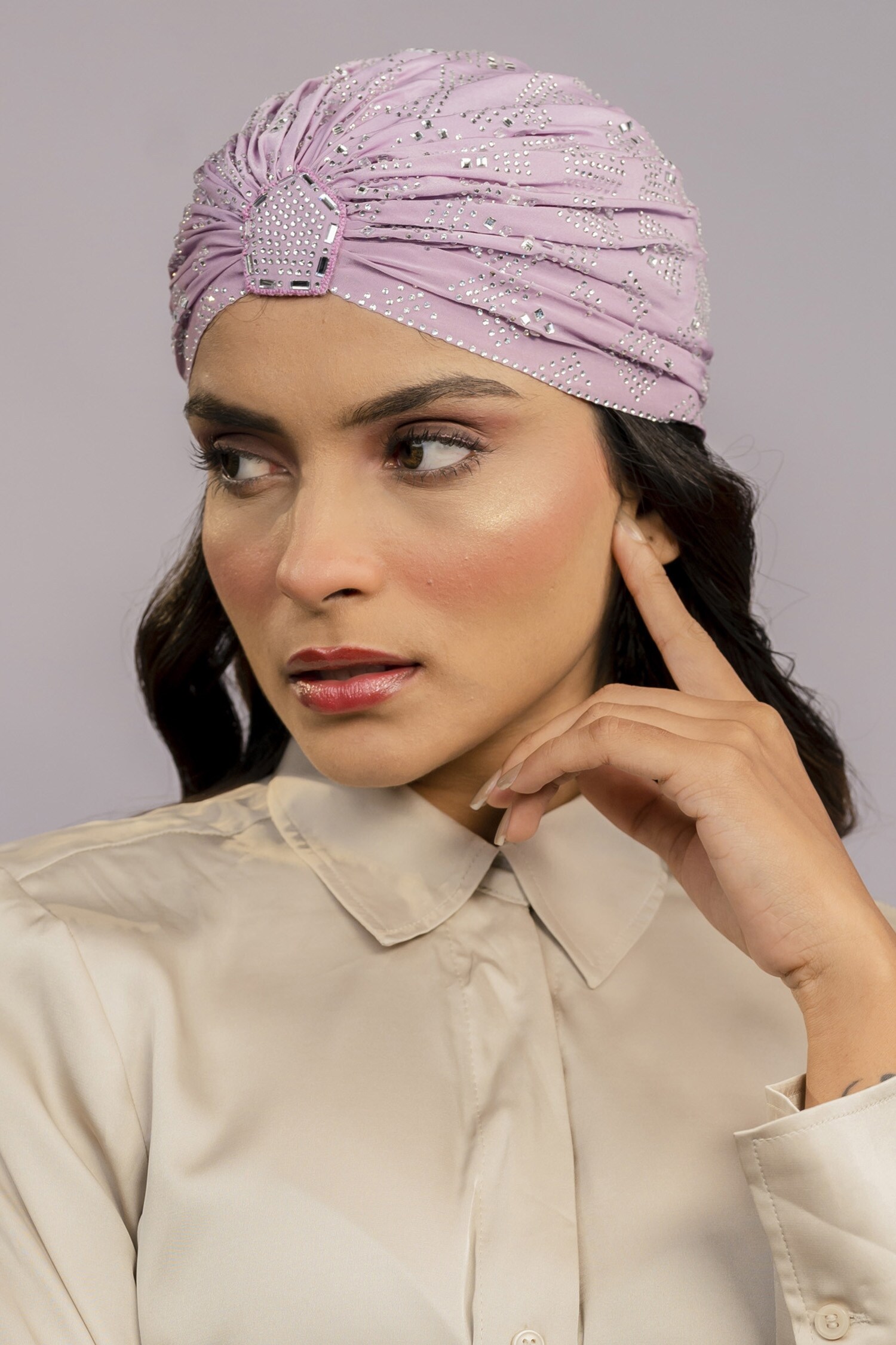 Buy Purple Rhinestone Embellished Lycra Turban by Hair Drama Co Online ...