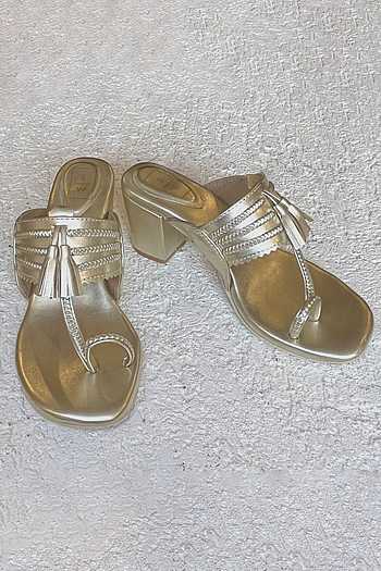 Buy Sandalwali Gold Vegan Leather Alia Kolhapuri Block Heels Online ...