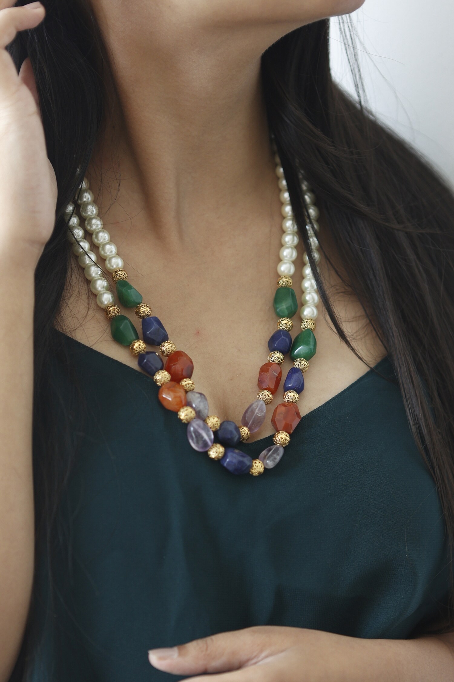 Buy Phiroza Maria Layered Multi Stone Contemporary Necklace Online ...