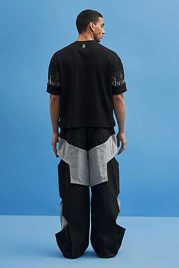 Buy Siddhant Agrawal Label Black Denim Structured Layered Trouser ...