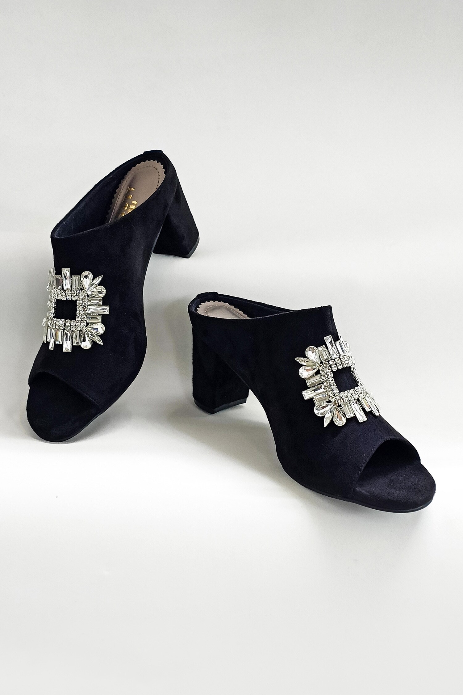 Buy Black Embellished Amber Rhinestone Mules by THE ALTER Online at Aza ...