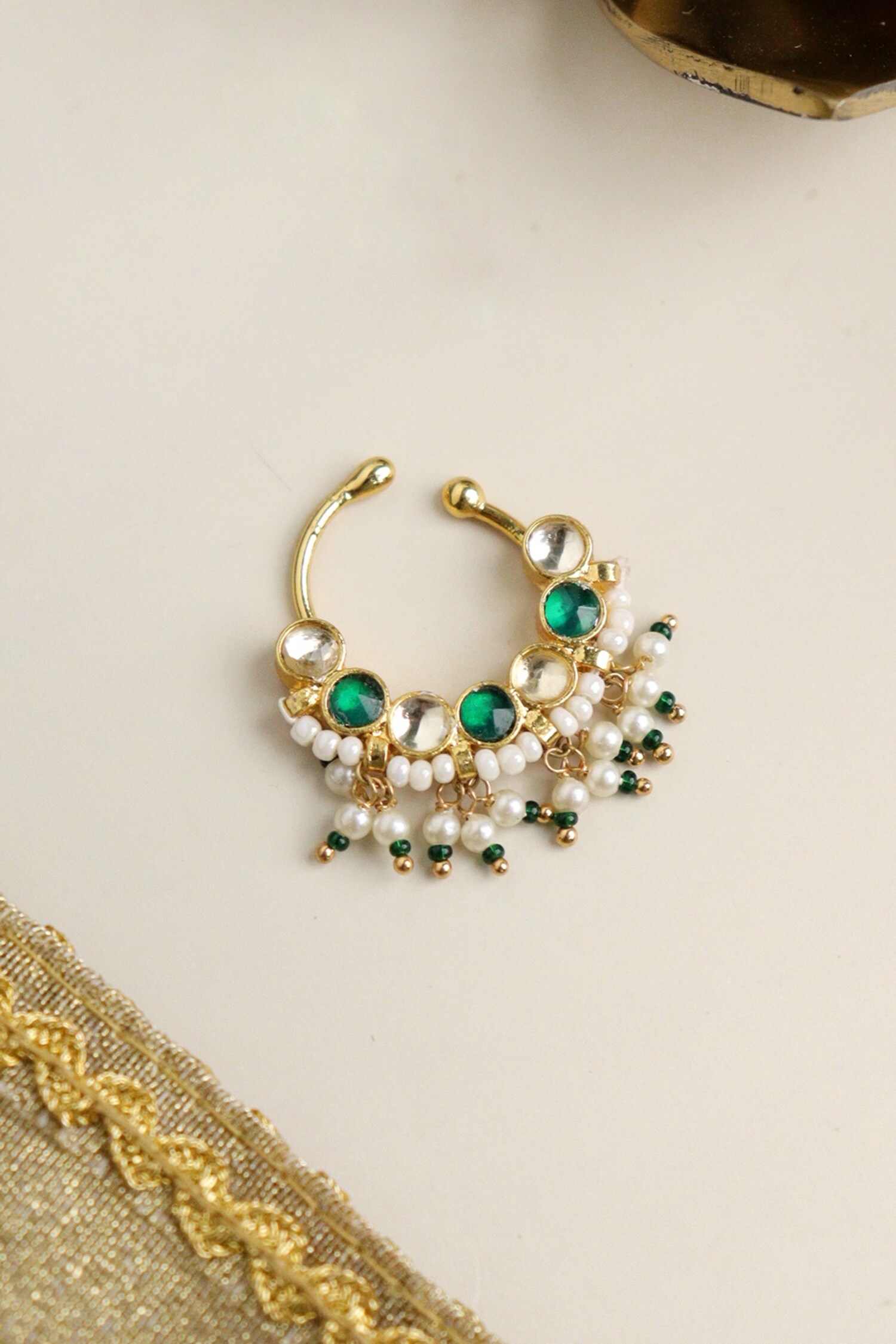 Buy Curio Cottage Pearl And Bead Drop Nath Online | Aza Fashions