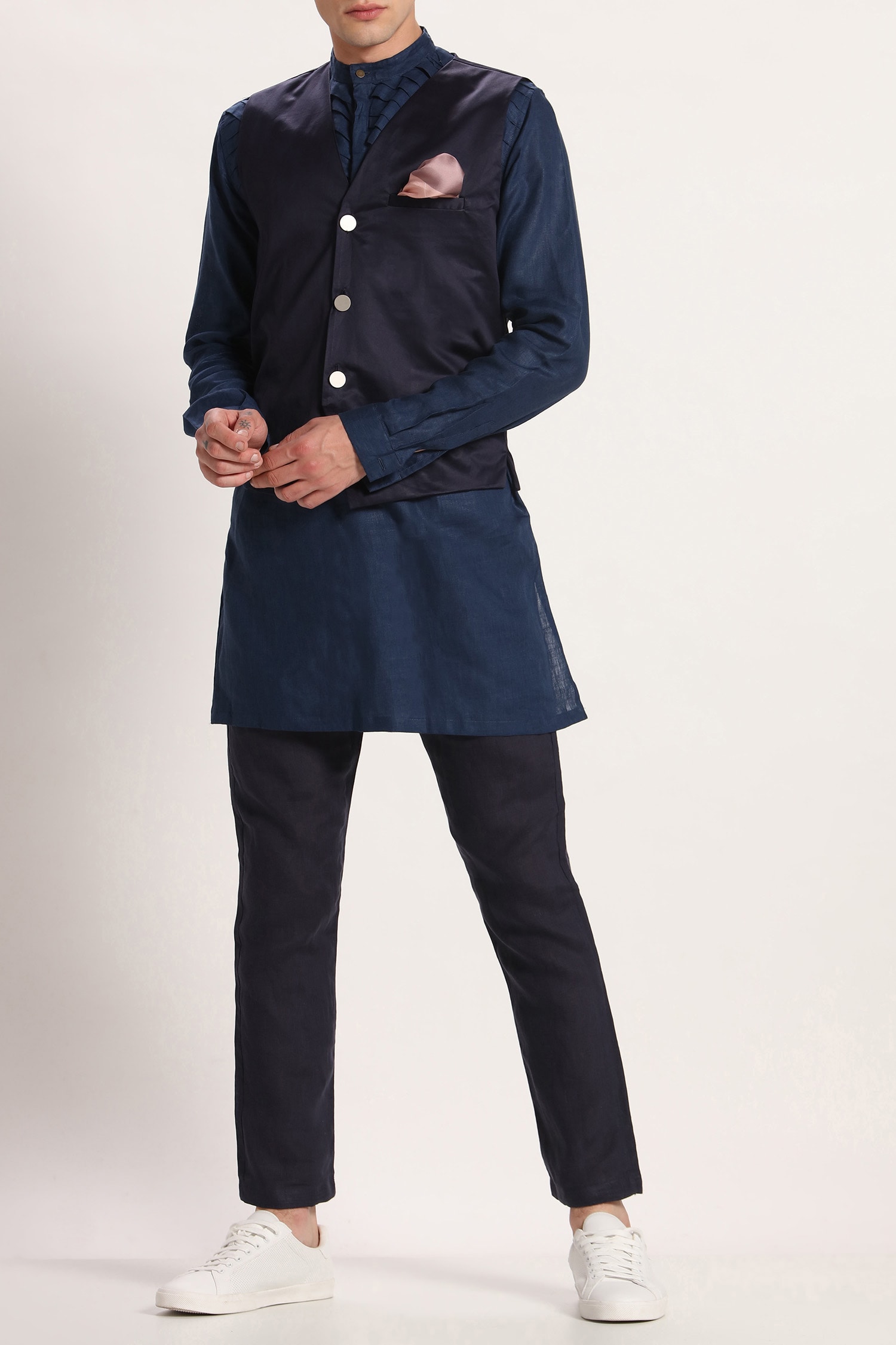 Buy Son of A Noble Snob Blue Cotton Nehru Jacket Online | Aza Fashions