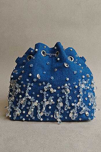 Buy Blue Embellishment Denim Studded Bucket Bag by Plode Online at Aza ...
