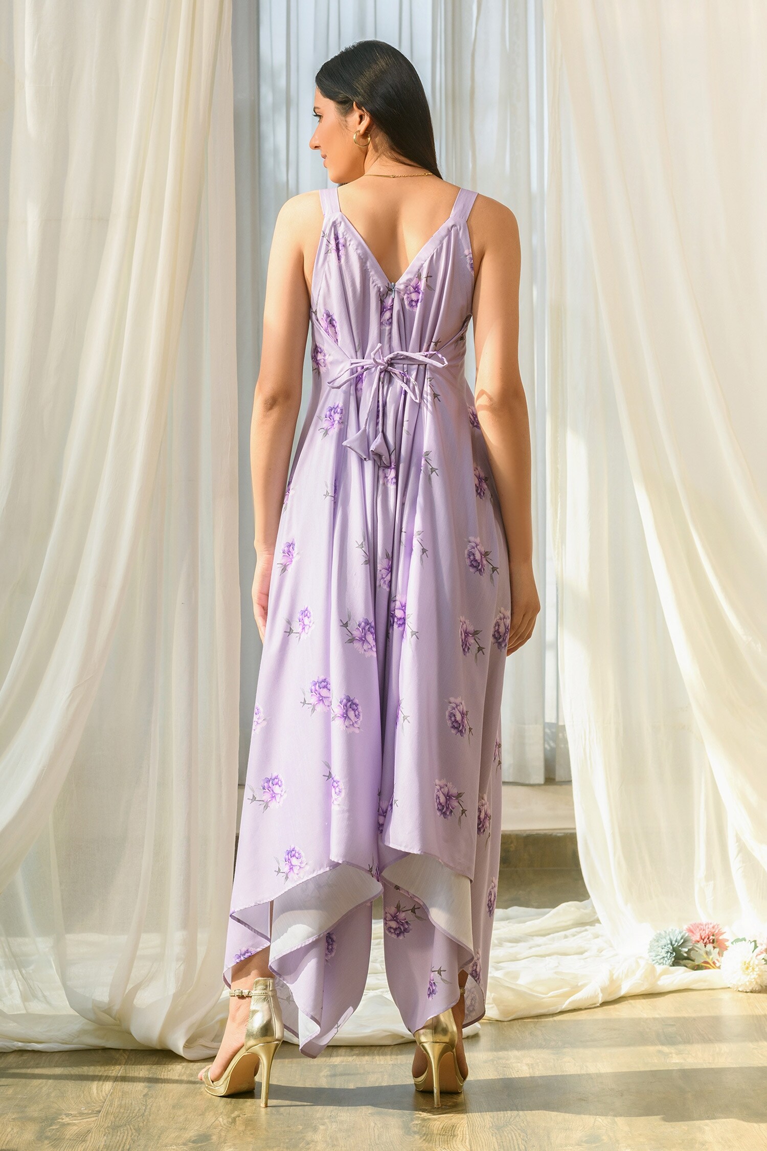 Buy Pasha India Purple Linen Floral Pattern Jumpsuit Online | Aza Fashions