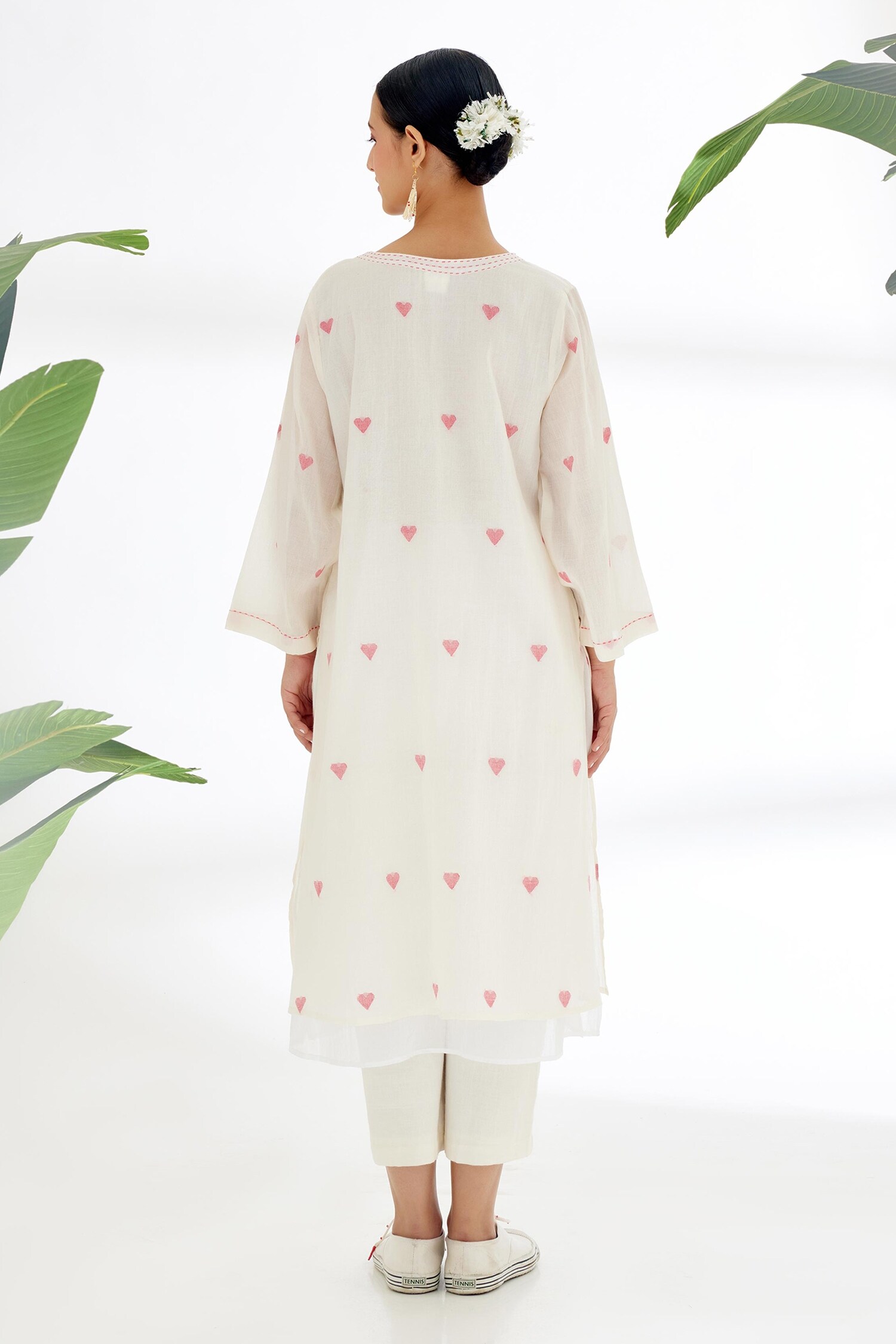 Buy Nikasha Cream Heart Woven Tunic Online | Aza Fashions