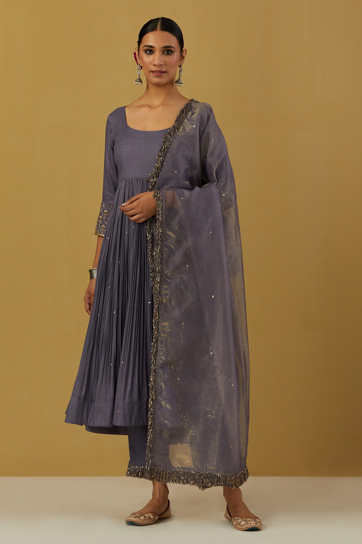 Buy Blue Shimmer Organza Embroidered Chita Dupatta For Women by Ikshita ...