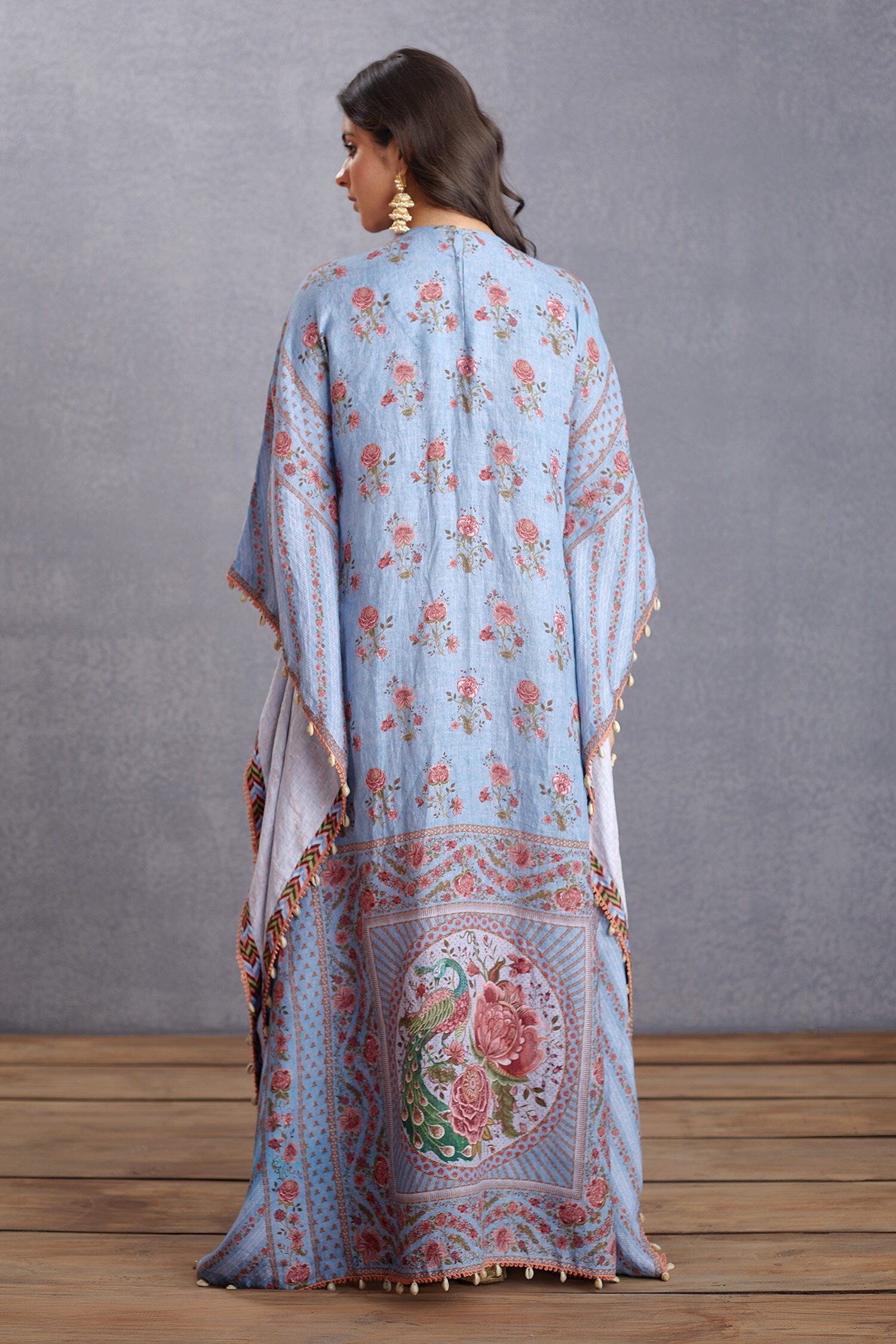 Buy Torani Blue Pure Linen Samsara Aarfa Kaftan Online | Aza Fashions