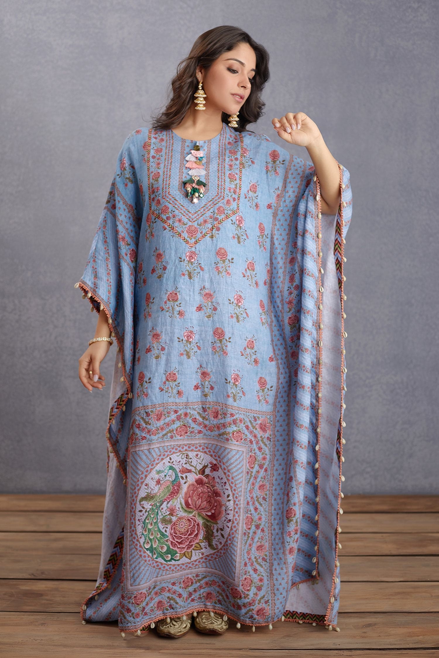 Buy Torani Blue Pure Linen Samsara Aarfa Kaftan Online | Aza Fashions