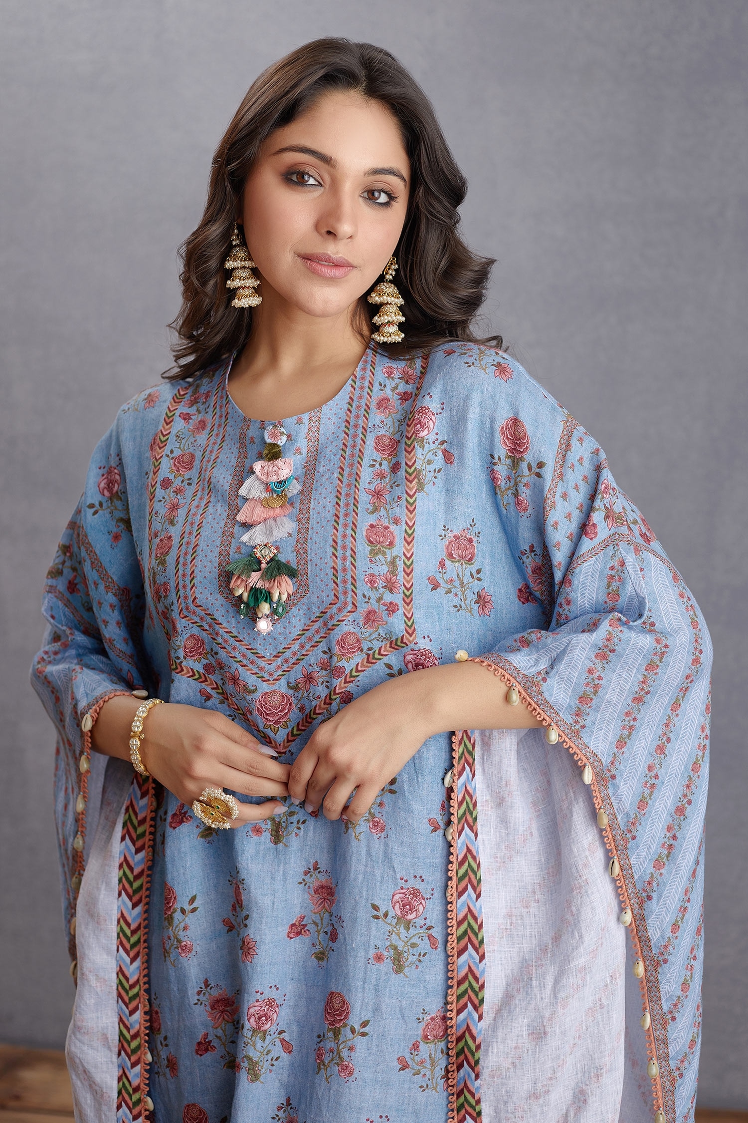 Buy Torani Blue Pure Linen Samsara Aarfa Kaftan Online | Aza Fashions