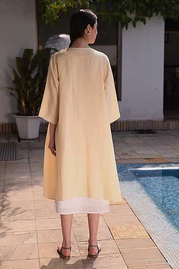 Buy Linen Bloom Peach Long Linen Jacket Online | Aza Fashions