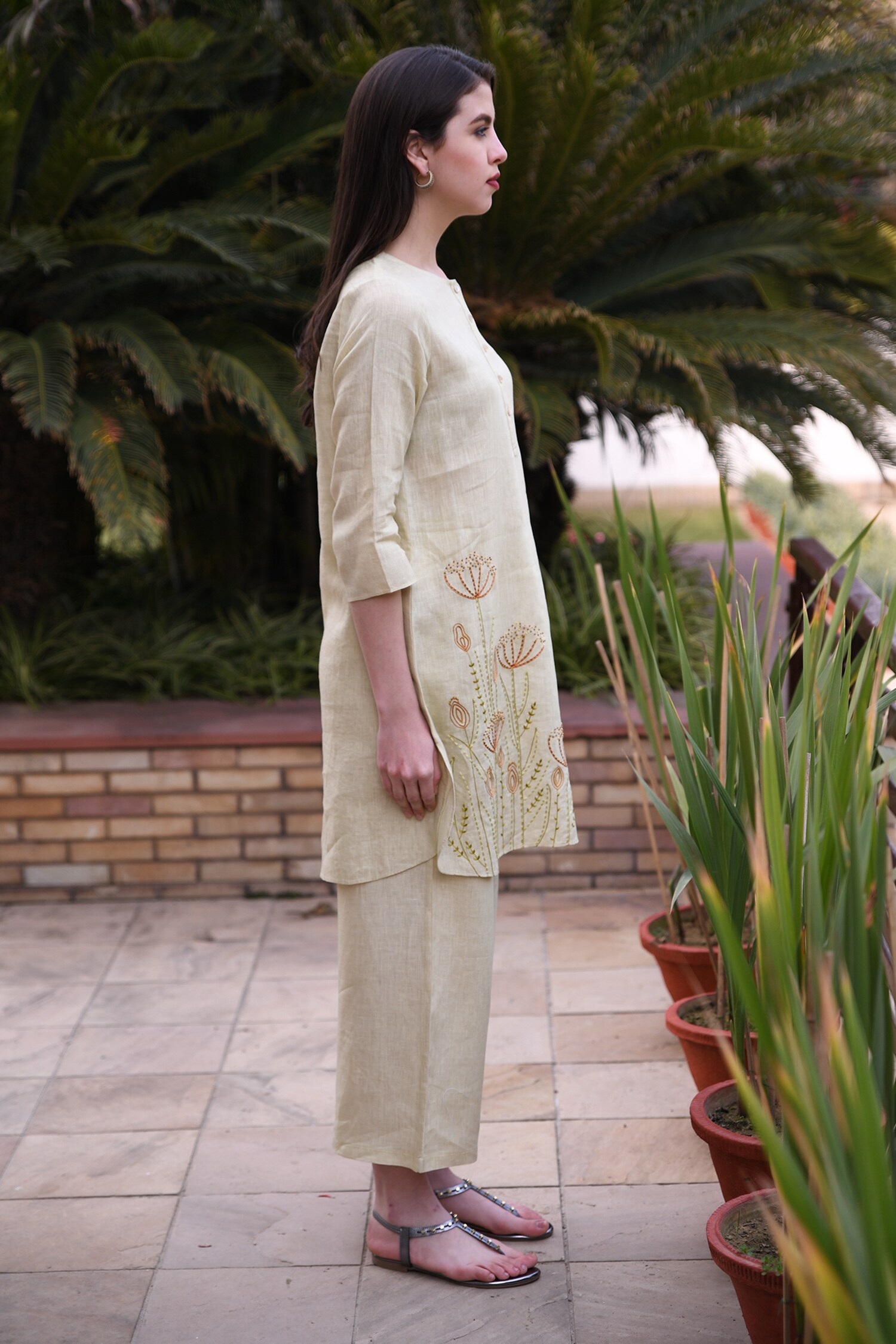 Buy Linen Bloom Green Linen Palazzo Online | Aza Fashions
