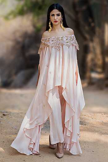 Buy Prathyusha Garimella Blush Pink Off Shoulder Kurta Set Online | Aza ...