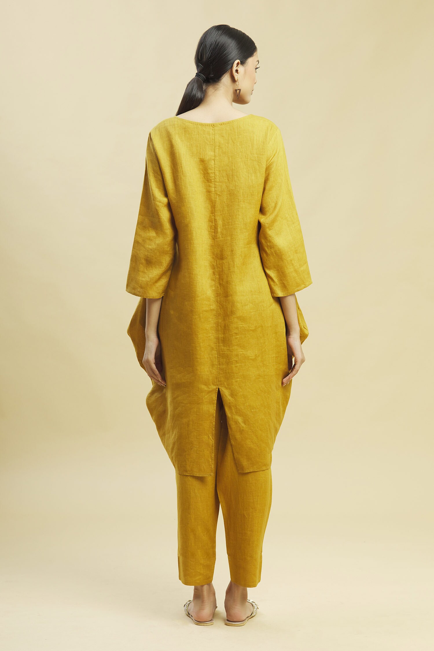 Buy Linen Bloom Yellow Linen Tunic Online | Aza Fashions