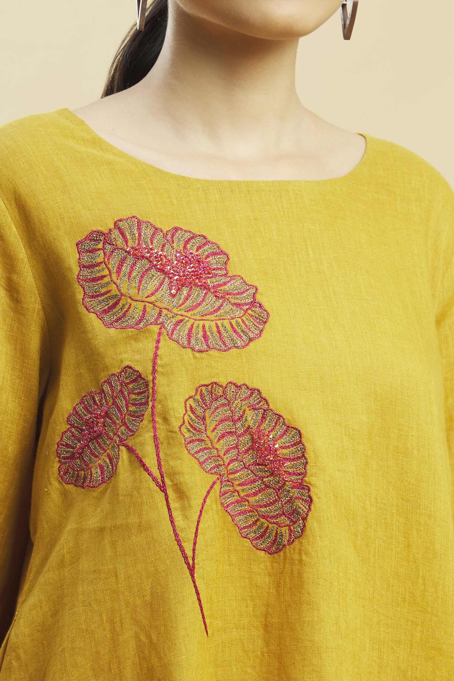 Buy Linen Bloom Yellow Linen Tunic Online | Aza Fashions