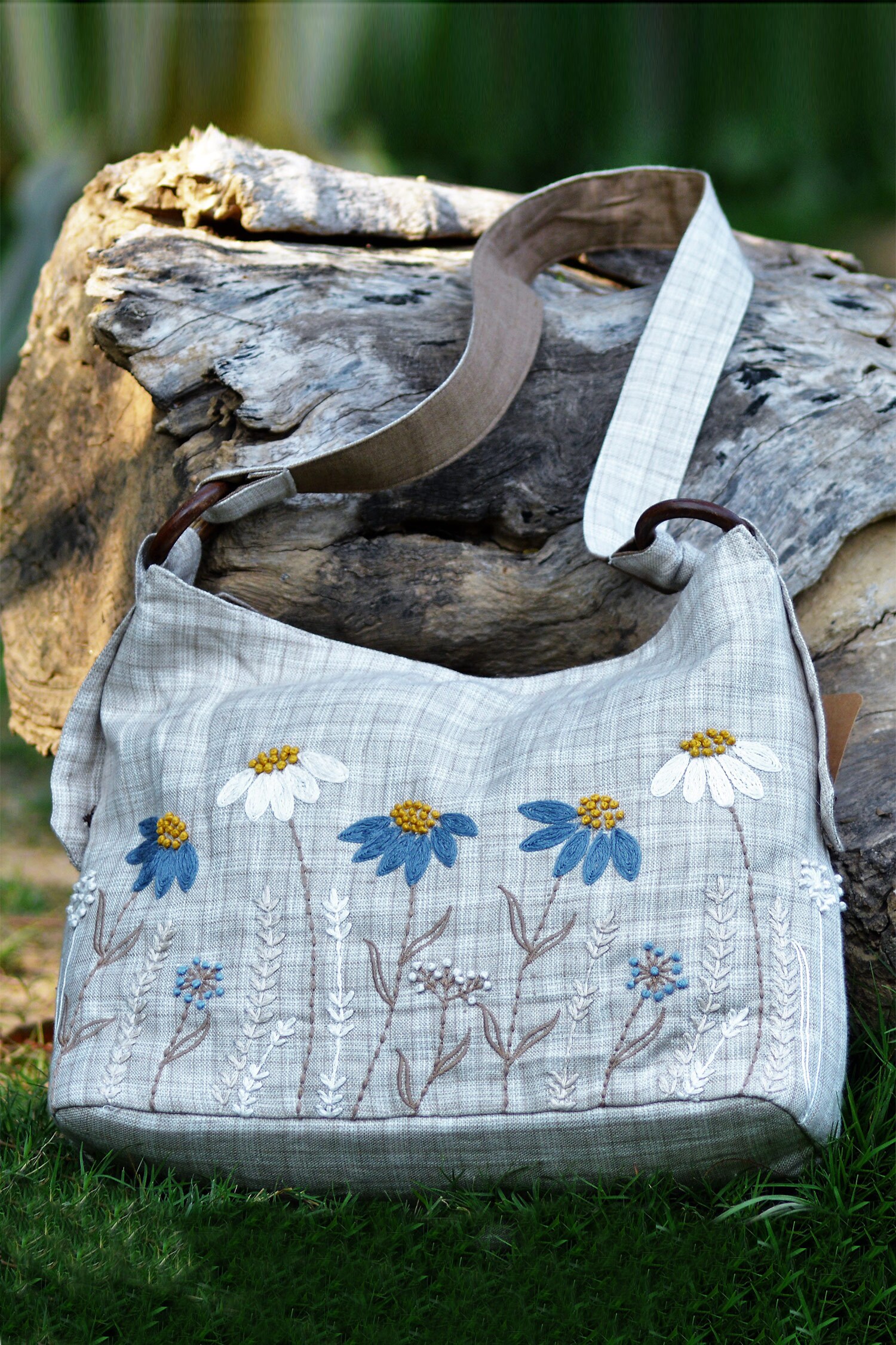 Buy Linen Bloom Linen Checkered Sling Bag Online | Aza Fashions