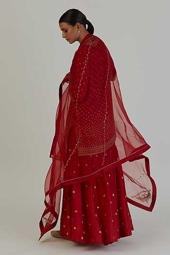 Buy Lajjoo C Red Mariyam Silk Kurta And Sharara Set Online | Aza Fashions