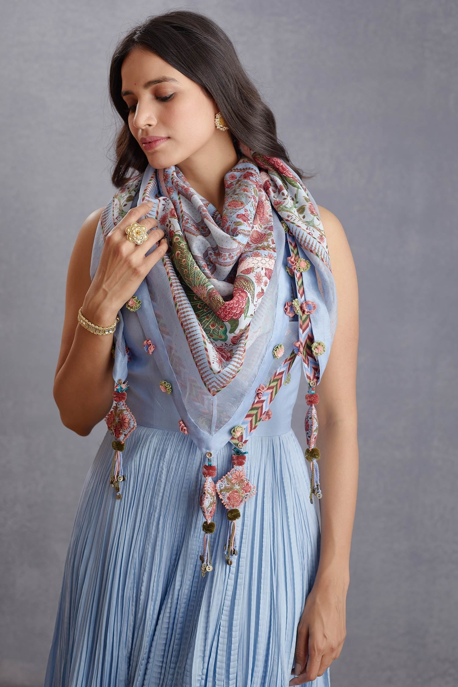 Buy Blue Peacock Samsara Rania Scarf by Torani Online at Aza Fashions.