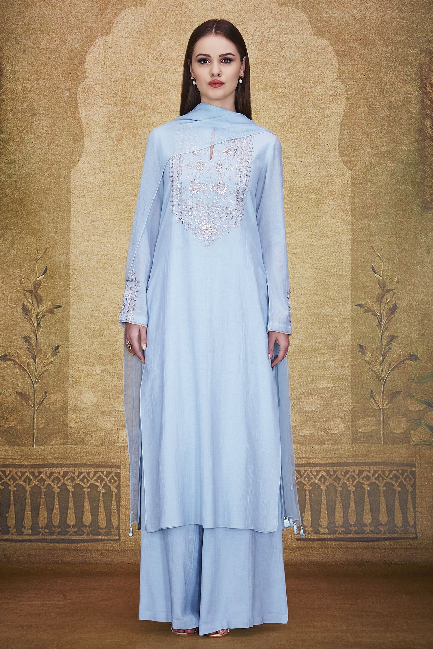Buy Anita Dongre Powder Blue Kurta Set With Gota Patti Embroidery ...